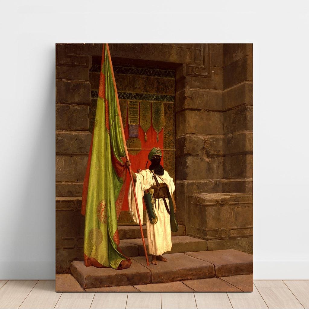 Reproduction tableau | Le porteur debout, déployant le drapeau sacré ...